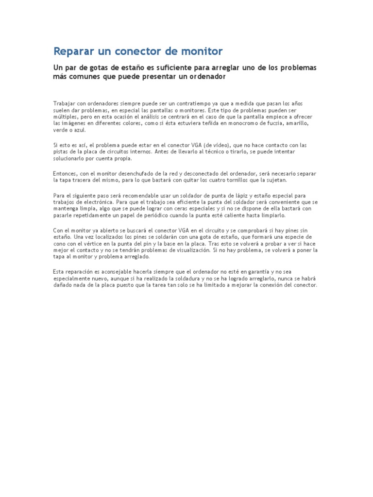 Reparar Un Conector de Monitor | PDF