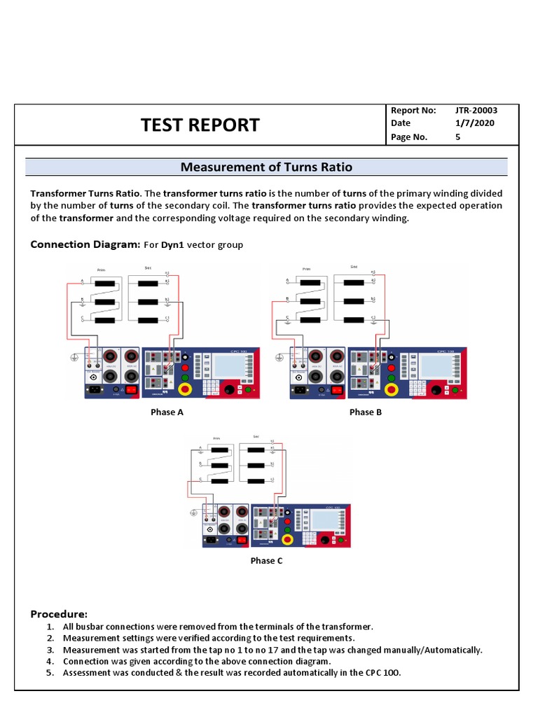 Test Report: Measurement of Turns Ratio | PDF | Power Engineering ...