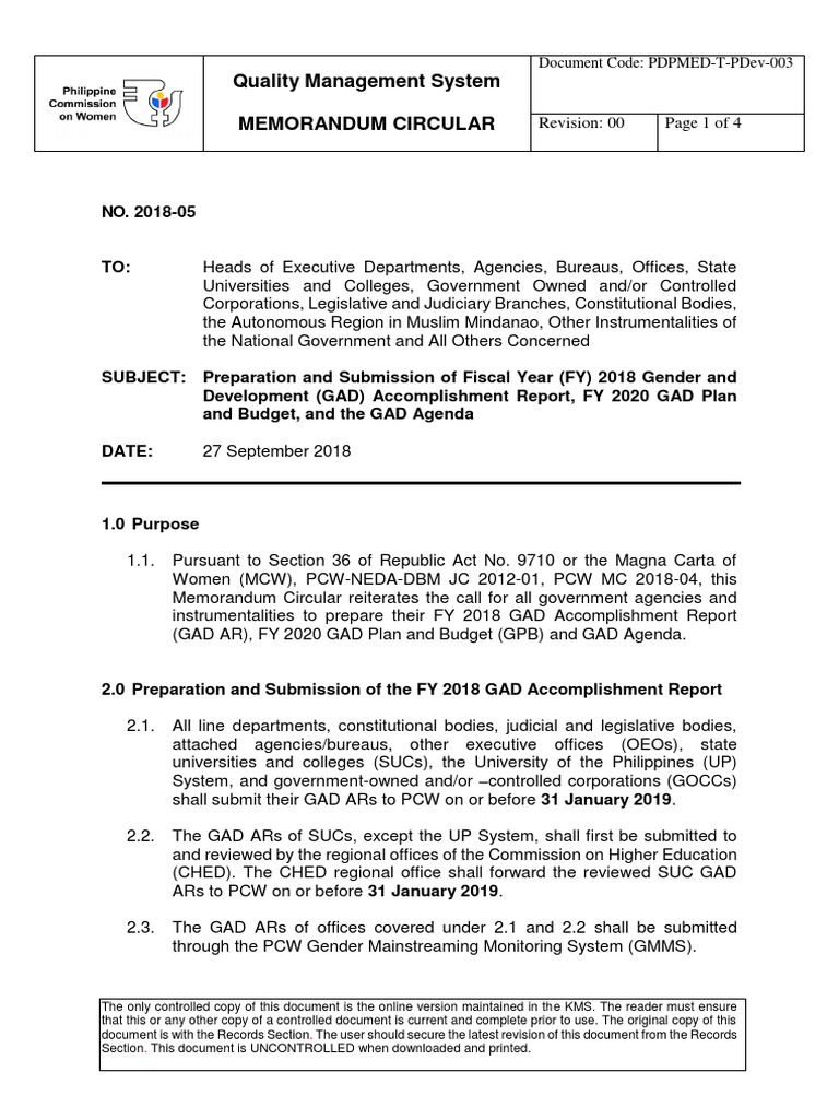 Signed MC On The Preparation and Submission of 2020 GPB, GAD Agenda ...