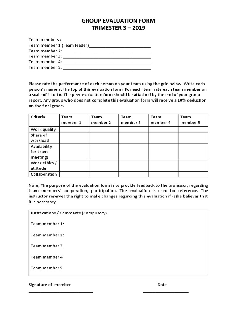 Group Evaluation Form | PDF | Rubric (Academic) | Evaluation