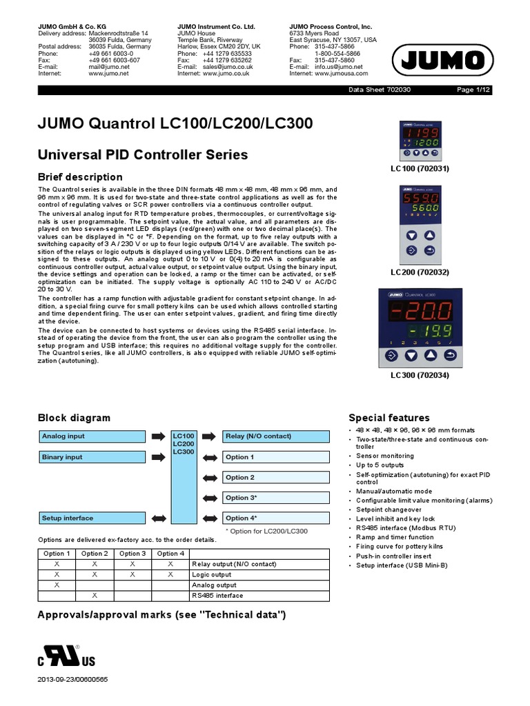 JUMO Quantrol LC100/LC200/LC300: Universal PID Controller Series | PDF | Thermocouple | Relay