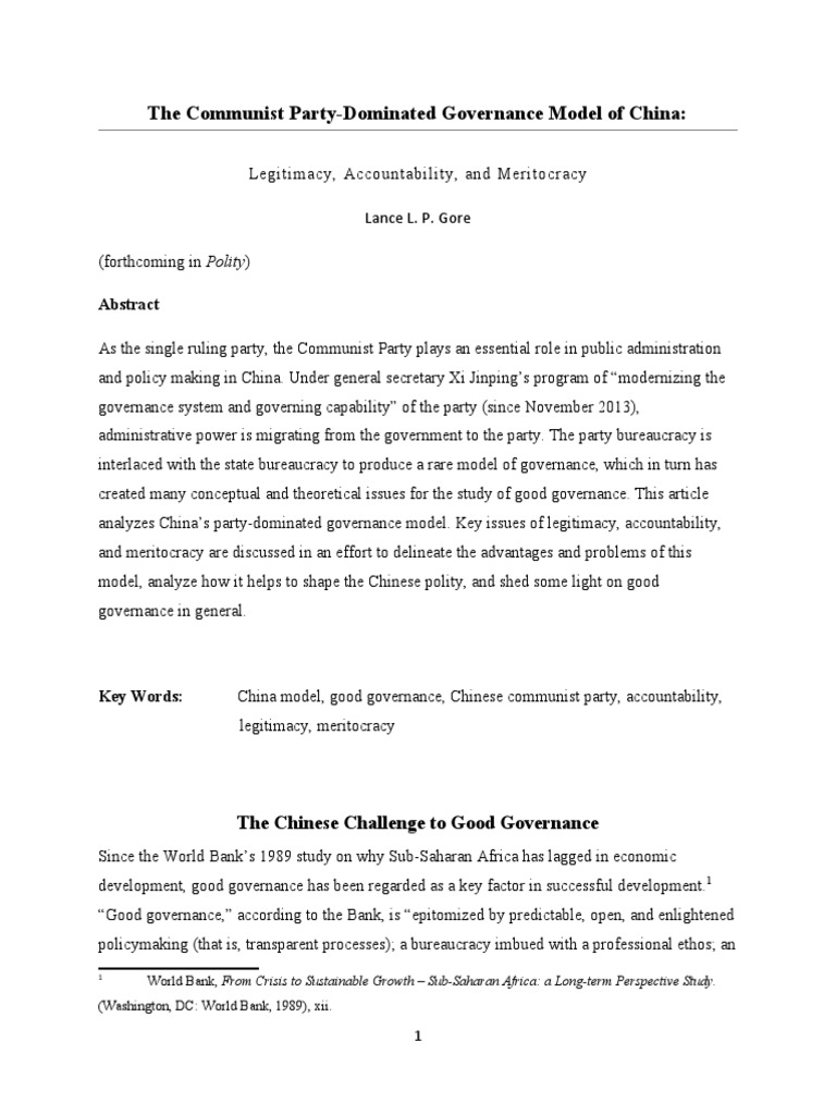 The Communist Party-Dominated Governance Model of China | PDF ...