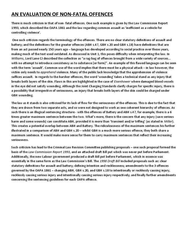 An Evaluation of Non-Fatal Offences | PDF | Battery (Crime) | Assault