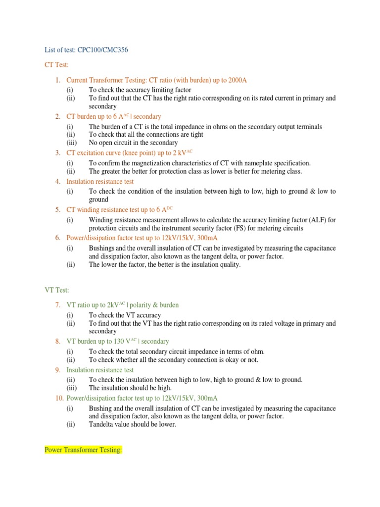 CPC-CMC Test List | PDF | Transformer | Components