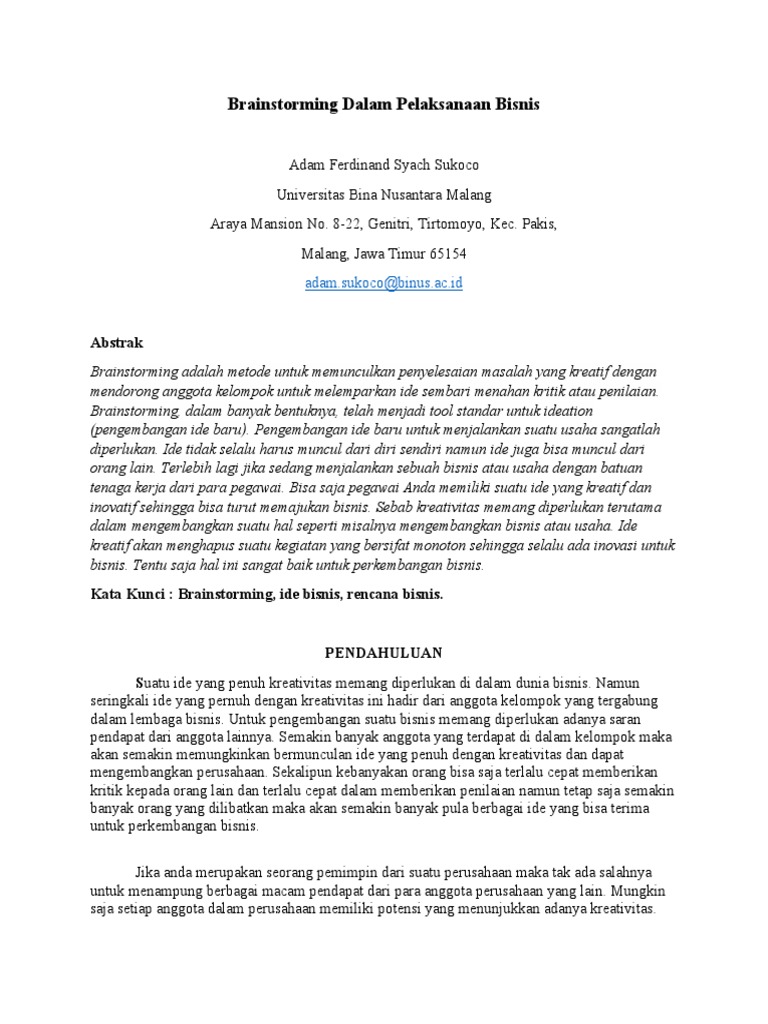 Brainstorming Dalam Pelaksanaan Bisnis | PDF | Karier & Perkembangan | Bisnis