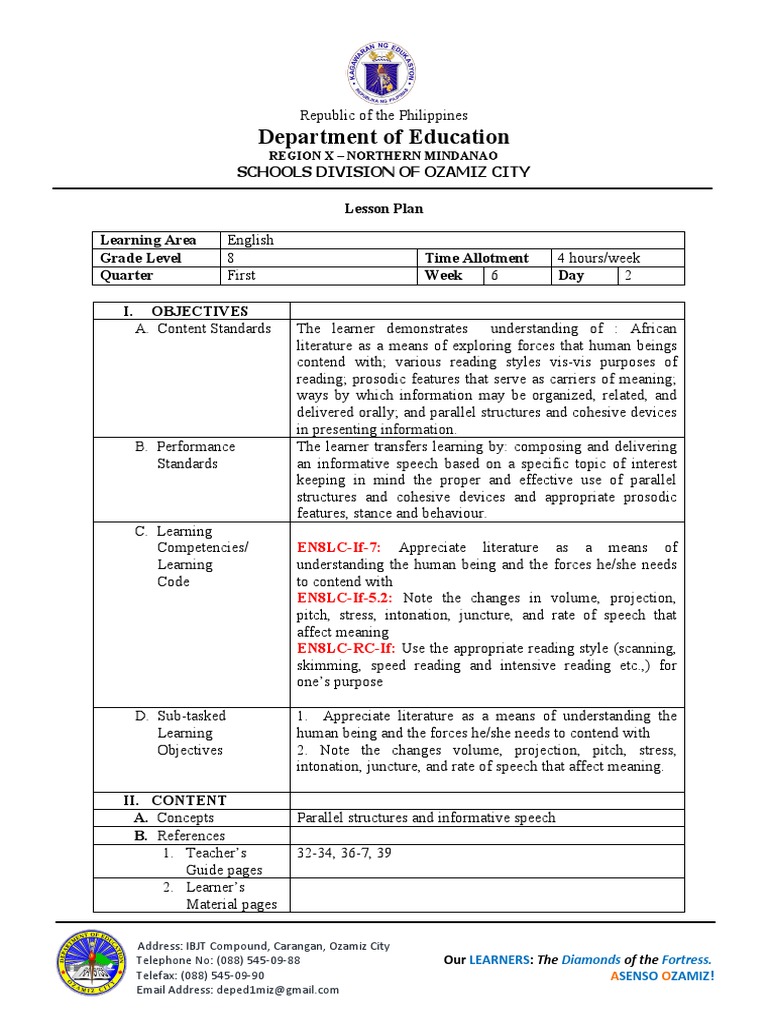 Department of Education | PDF | Question | Lesson Plan