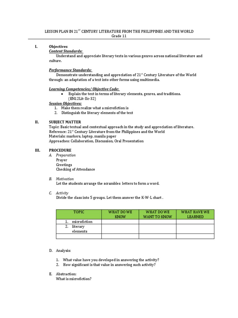 Lesson Plan in 21st Century - COT 4 | PDF | Genre | Lesson Plan