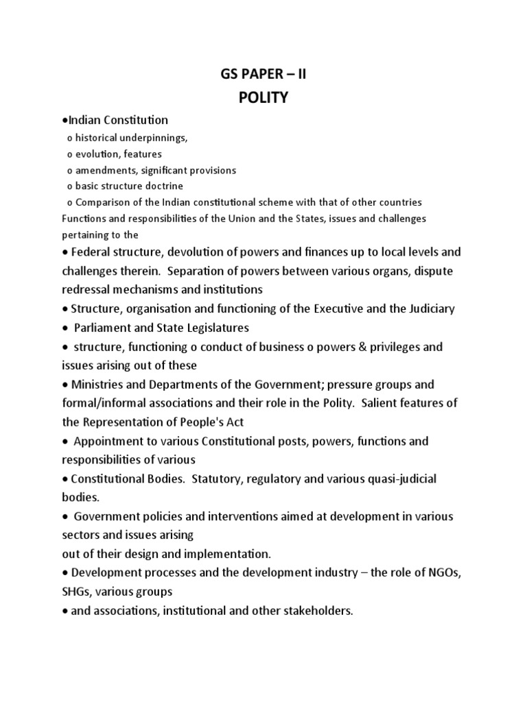 Polity: Gs Paper - Ii | PDF | Governance | Constitution