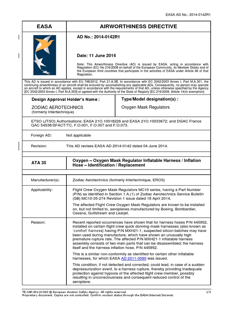 Easa Airworthiness Directive: AD No.: 2014-0142R1 | Download Free PDF ...