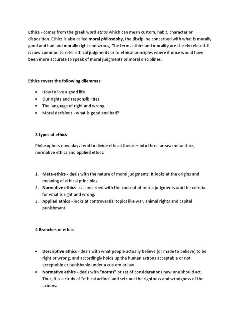 Ethics - Comes From The Greek Word Ethos Which Can Mean Custom, Habit ...