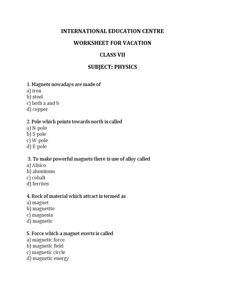 Worksheet Physics VII | PDF | Inductor | Electromagnetic Induction