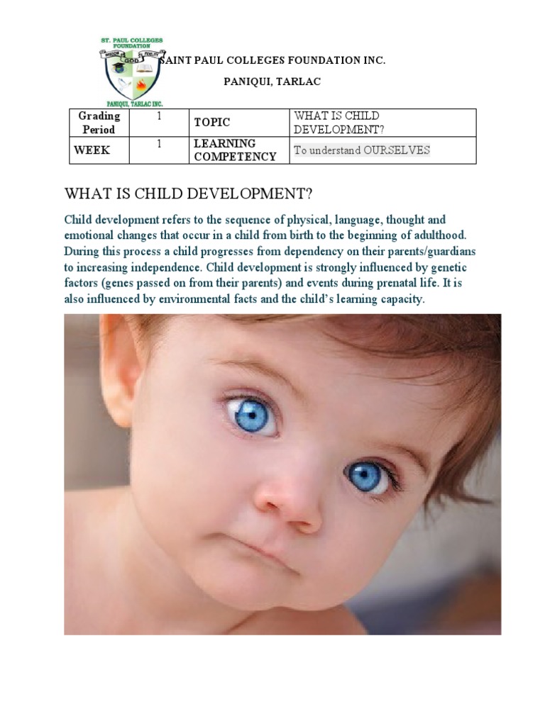 What Is Child Development?: Grading Period Topic Week Learning ...