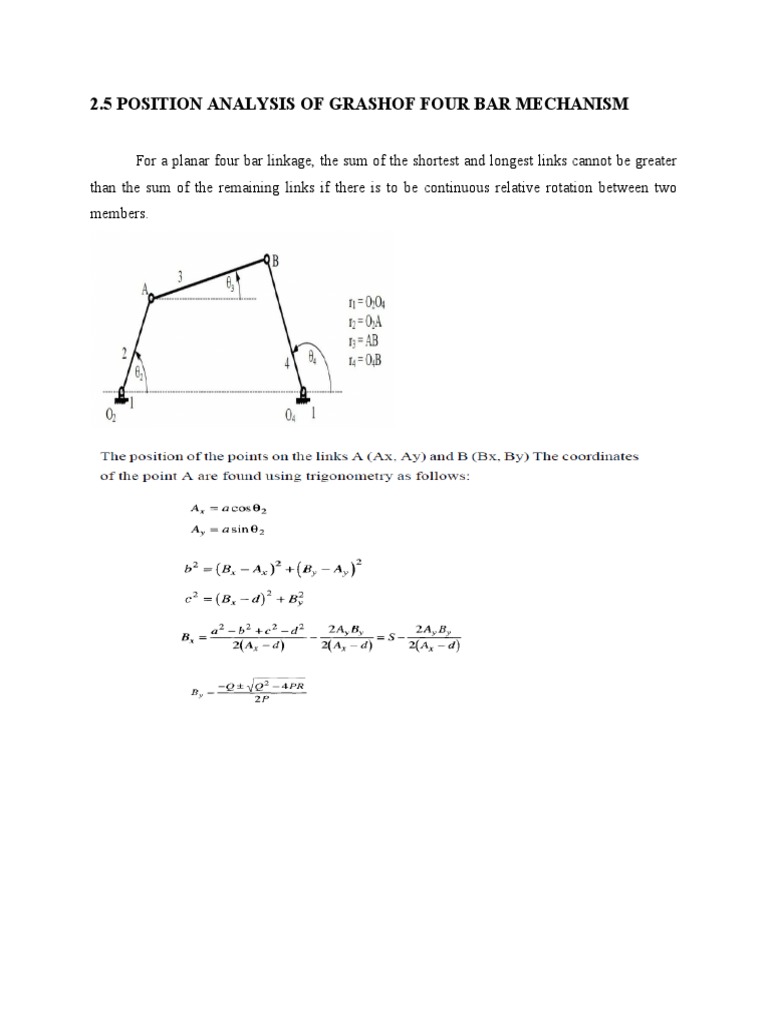 Position Analysis of Grashof Four Bar Mechanism | PDF
