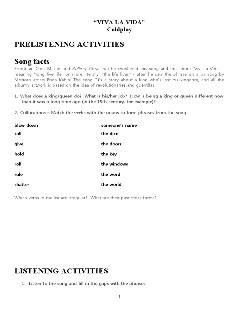 Viva La Vida Coldplay 86092 | PDF | Phrase | Verb