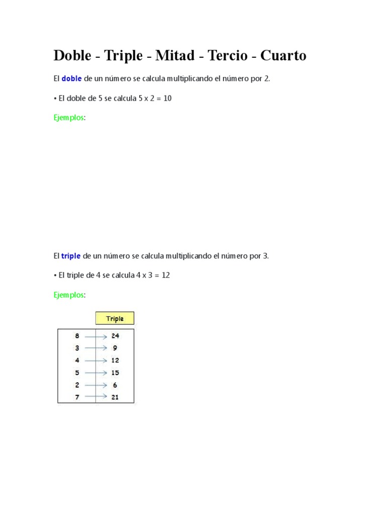 Doble Triple Mitad Tercio Cuarto GRADO TERCERO | PDF