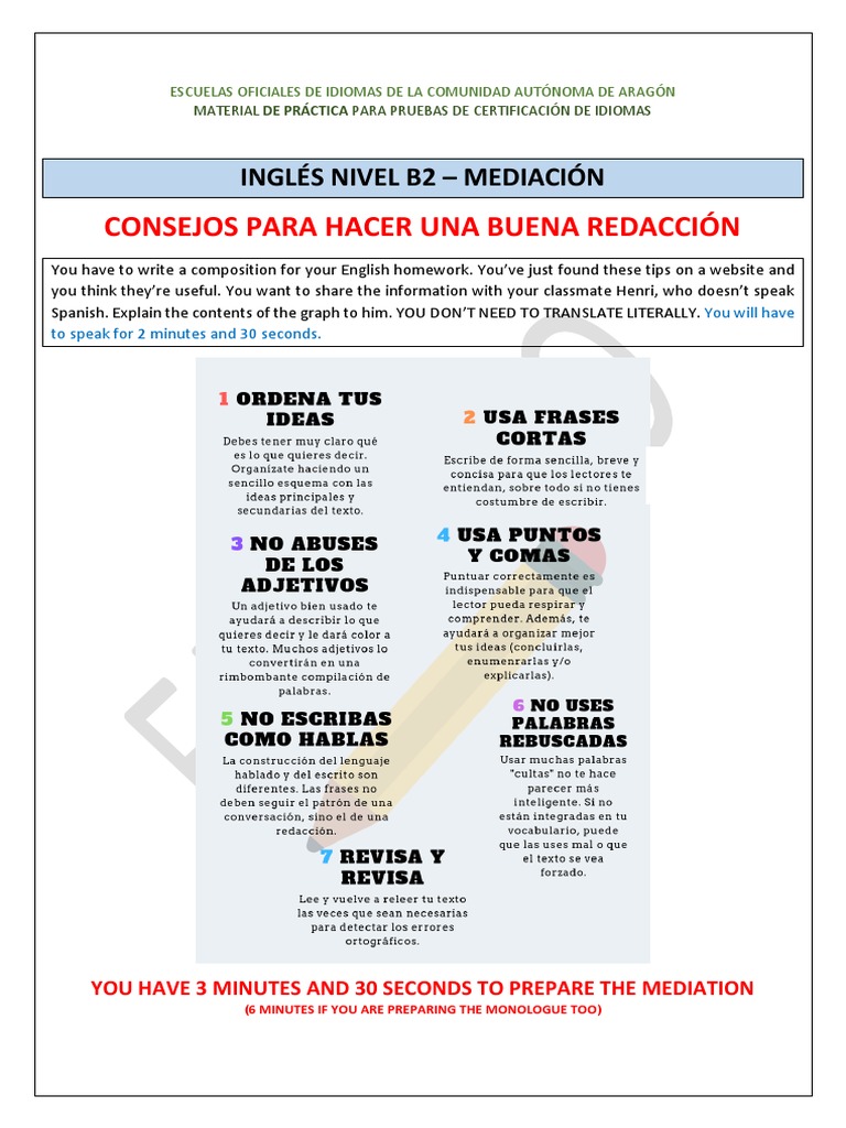 Consejos para Hacer Una Buena Redacción: Inglés Nivel B2 - Mediación | PDF