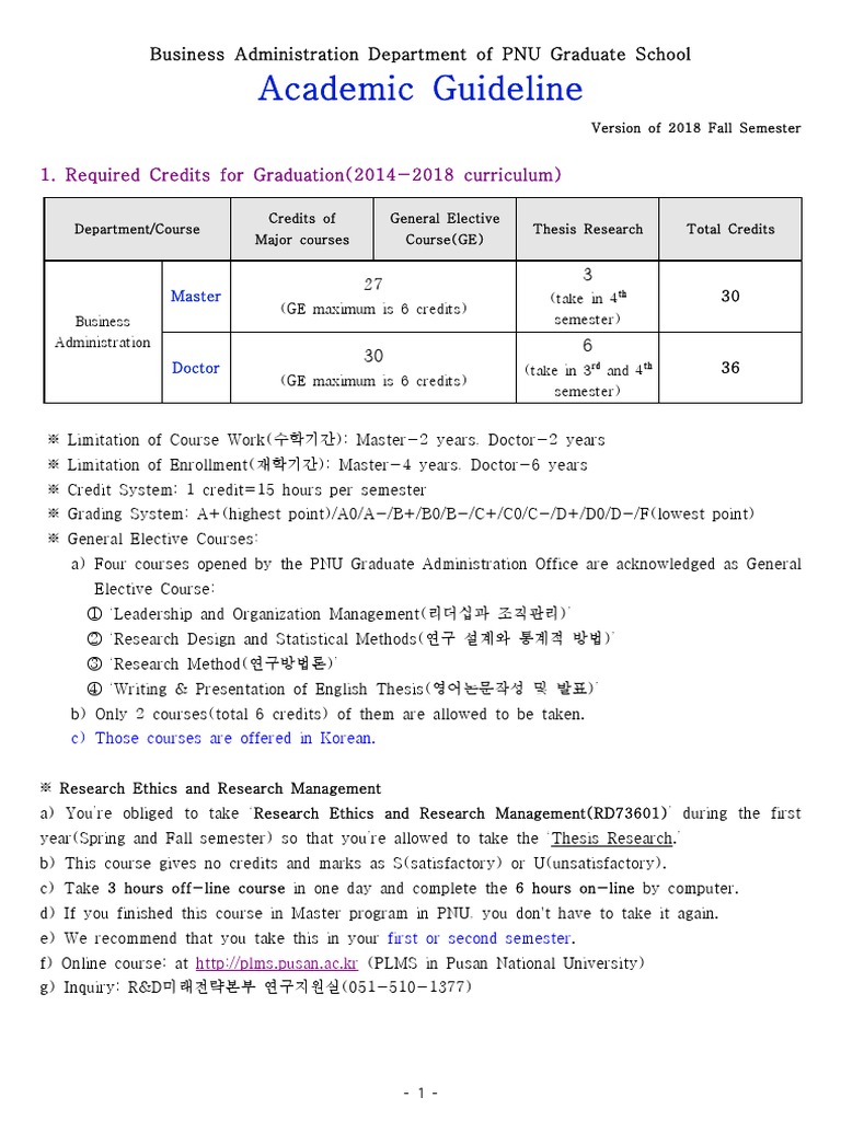 2018 Fall - PNU School of Business - Academic Guideline For Graduate ...