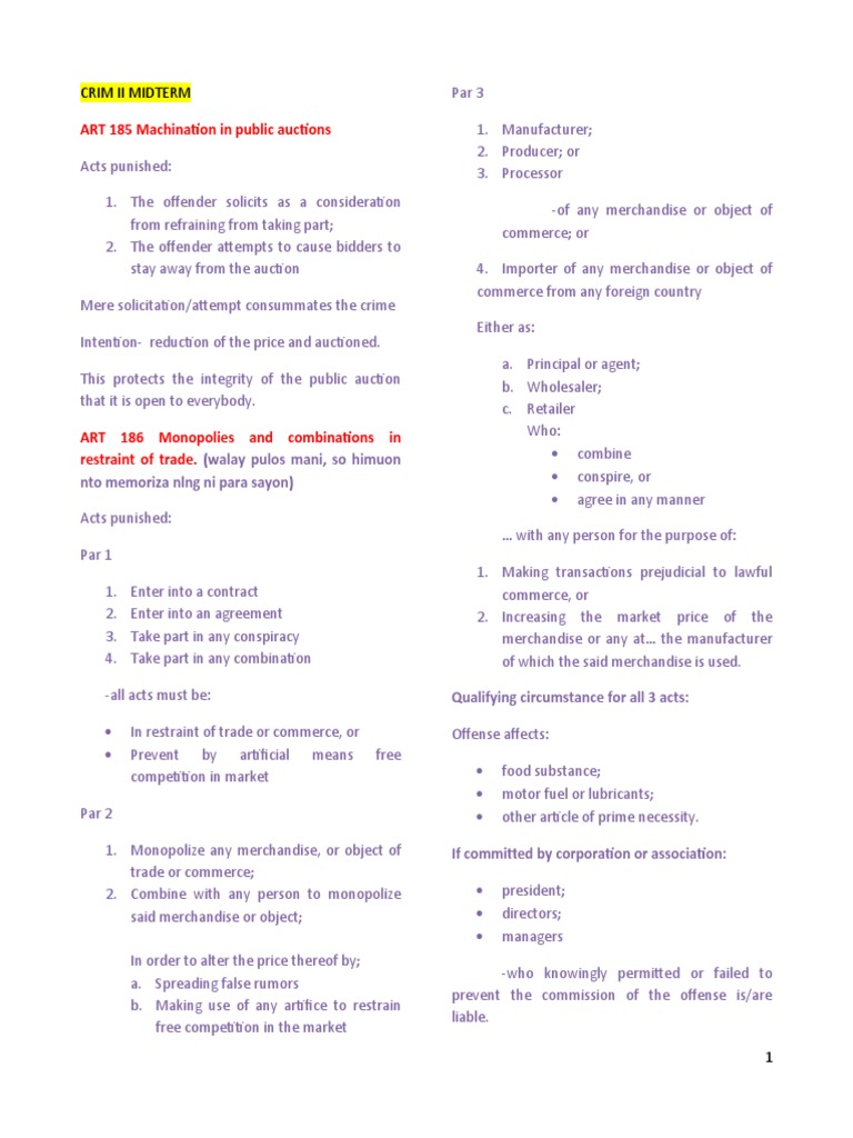 ART 185 Machination in Public Auctions: Crim Ii Midterm | PDF | Fraud ...