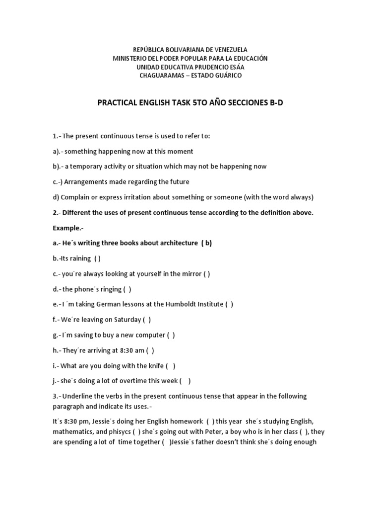 Practical English Task 5to Año | PDF | Language Mechanics | Semiotics