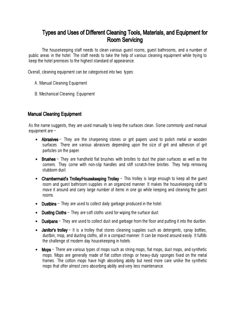 Types and Uses of Different Cleaning Tools, Materials, and Equipment ...