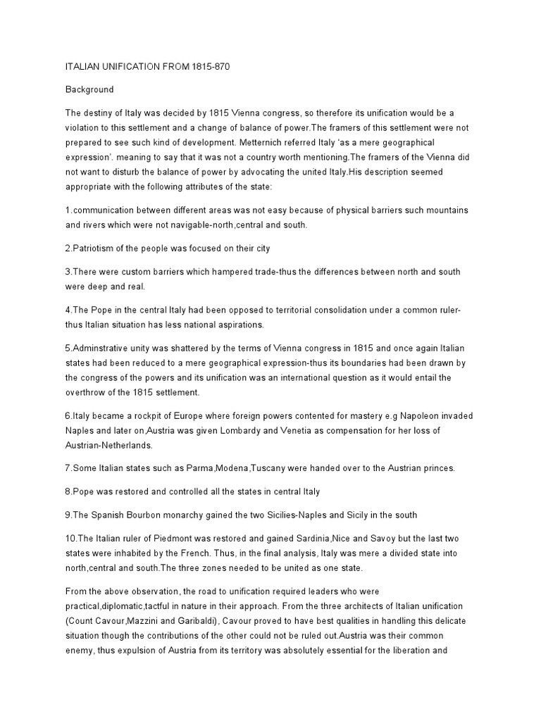 Cavour's Role in Italian Unification | PDF | Italy | Global Politics