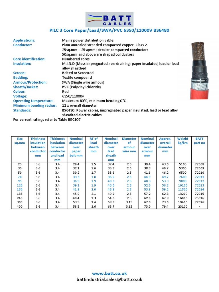 PILC Cable Specifications and Data | PDF | Insulator (Electricity) | Wire