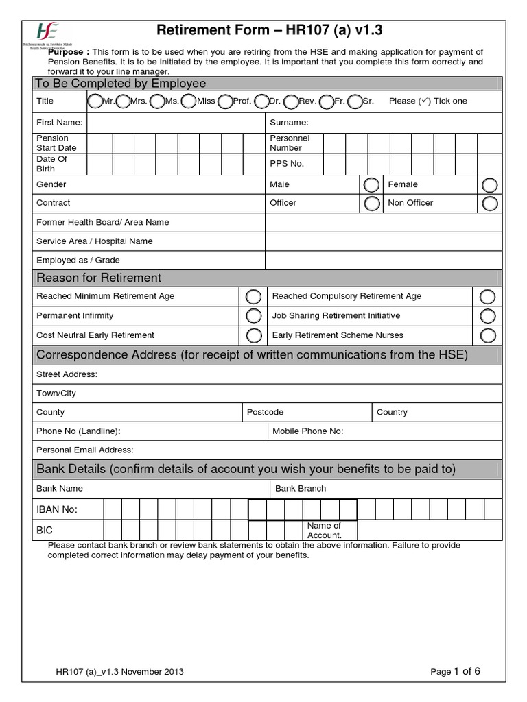HR 107 A Retirement Form PDF | Download Free PDF | Defined Benefit ...