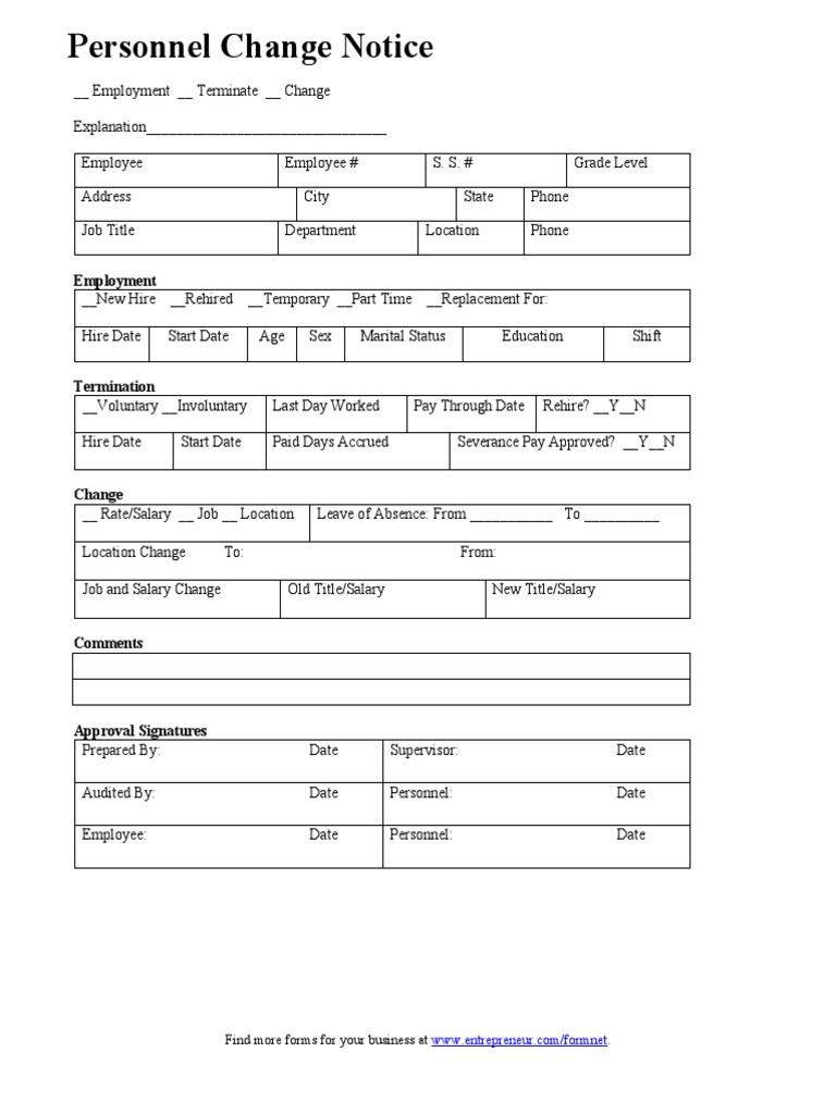 Personnel Change Notice | PDF