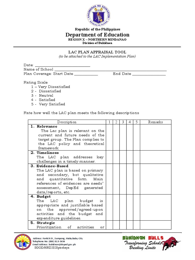 LAC Plan Appraisal Tool | PDF | Business