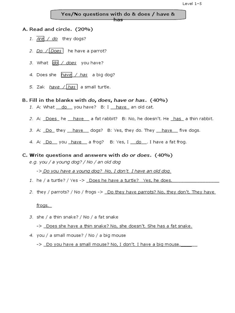 Yes/No Questions with Do and Does | PDF