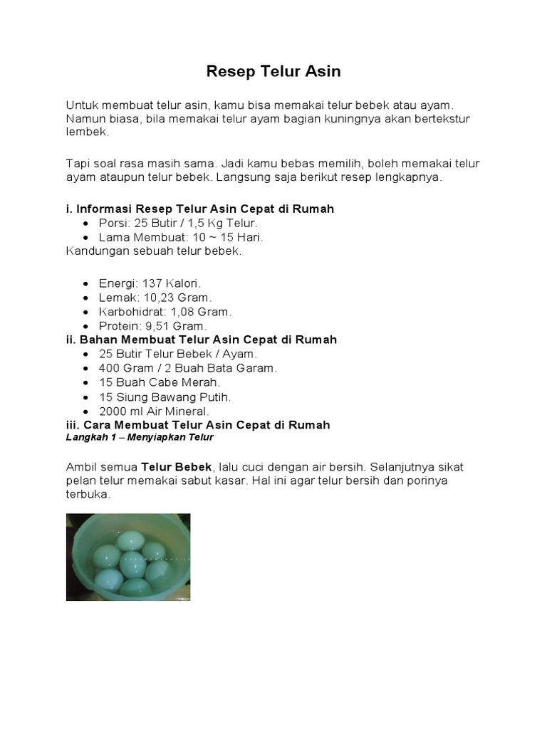 Resep Telur Asin | PDF