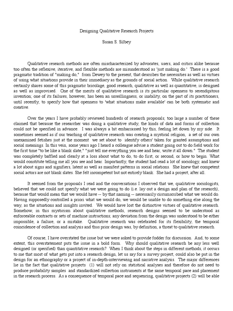Designing Qualitative Research Projects, Susan Silbey | PDF ...