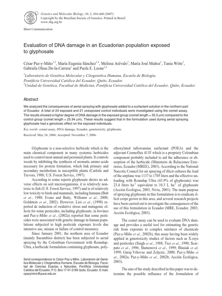 Evaluation of DNA Damage in An Ecuadorian Population Exposed To ...