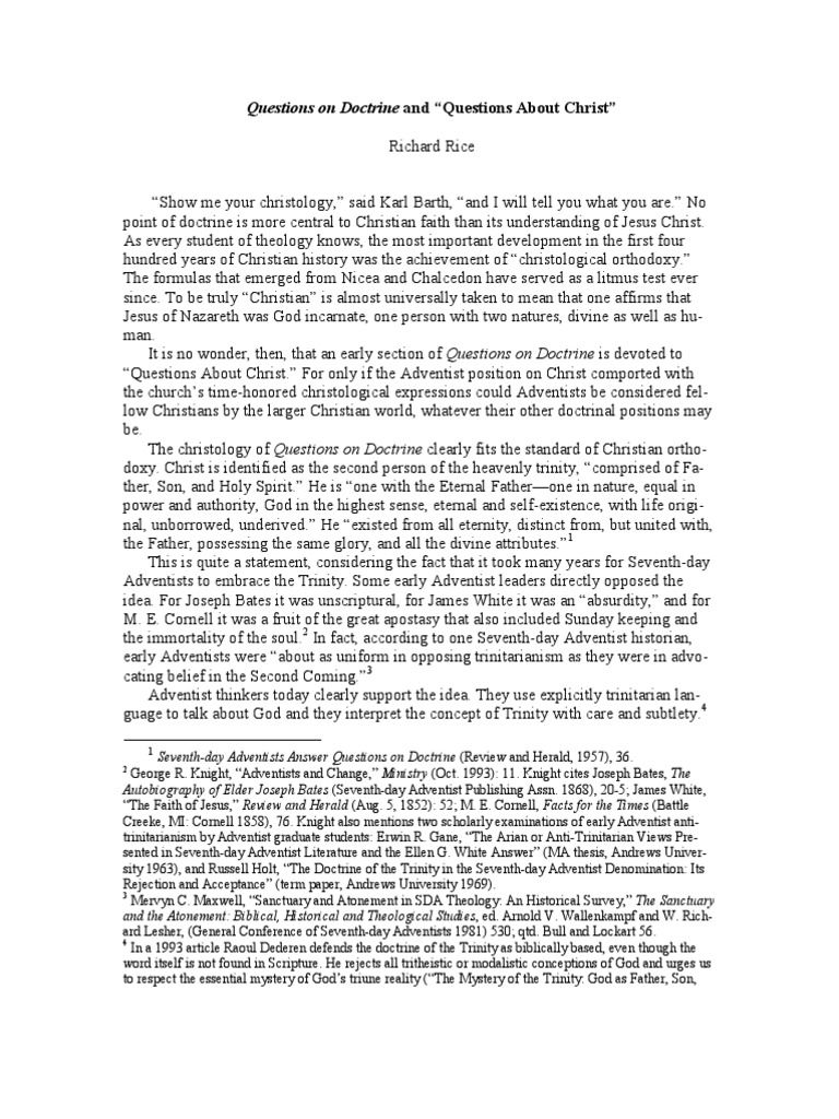 Questions on Doctrine Christology Debate | PDF | Trinity | God The Father