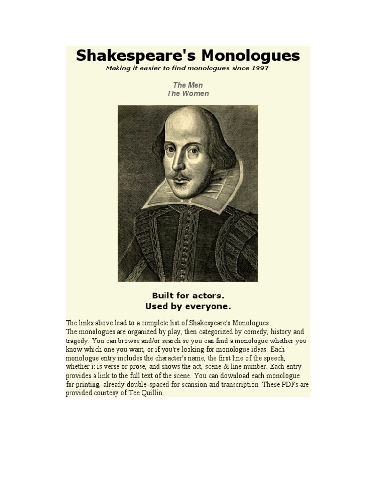 Shakespeare's Monologues: The Men The Women | PDF | A Midsummer Night's ...