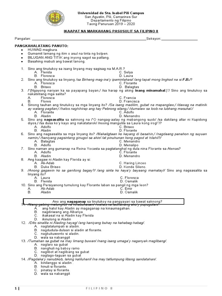 Grade 8 Exam 4TH Grading | PDF
