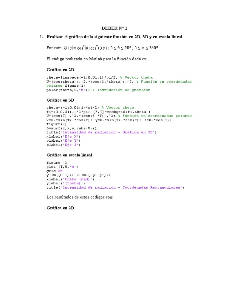 Grafica en 2D y 3D de Una Función Con Matlab | PDF | Física teórica ...