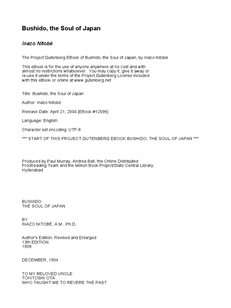 Bushido, The Soul of Japan PDF | PDF | Courage | Bushido