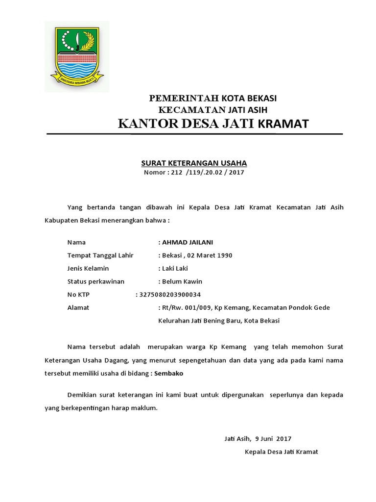 Surat Keterangan Usaha Sku | PDF