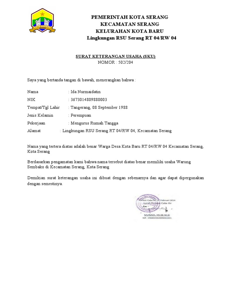 SURAT KETERANGAN USAHA (SKU) .Docx - WWW - ARTIKELUSAHA | PDF