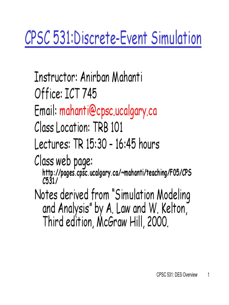 CPSC 531:Discrete-Event Simulation: Mahanti@cpsc - Ucalgary.ca | PDF | Simulation | Applied ...