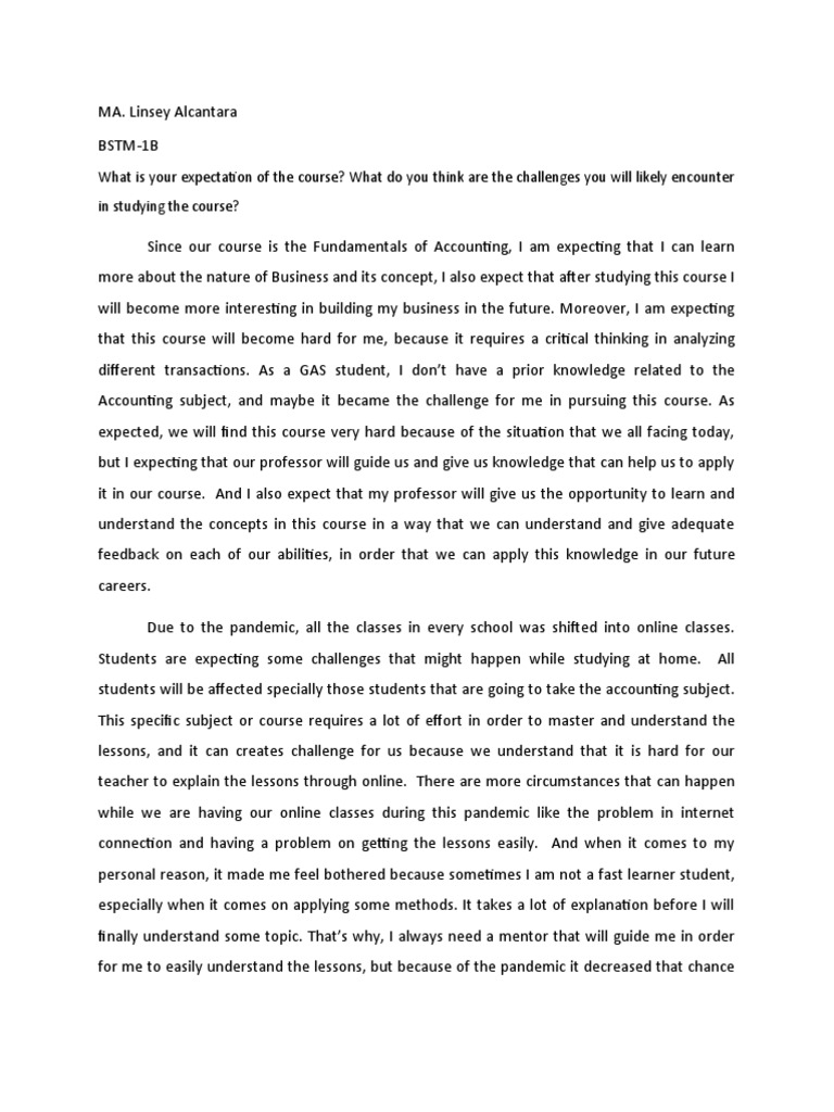 What Is Your Expectation of The Course? What Do You Think Are The ...