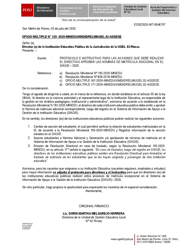 Oficio Multiple 229 2020 Matricula Extemporanea Compressed | PDF | Gobierno