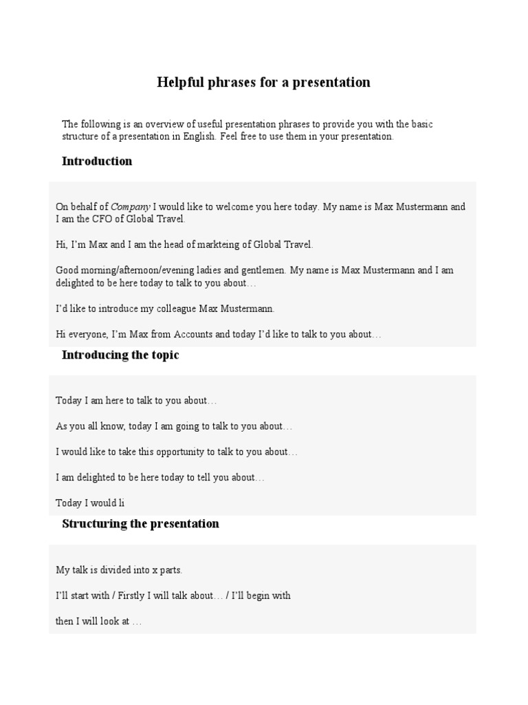 Helpful Phrases For A Presentation Pdf