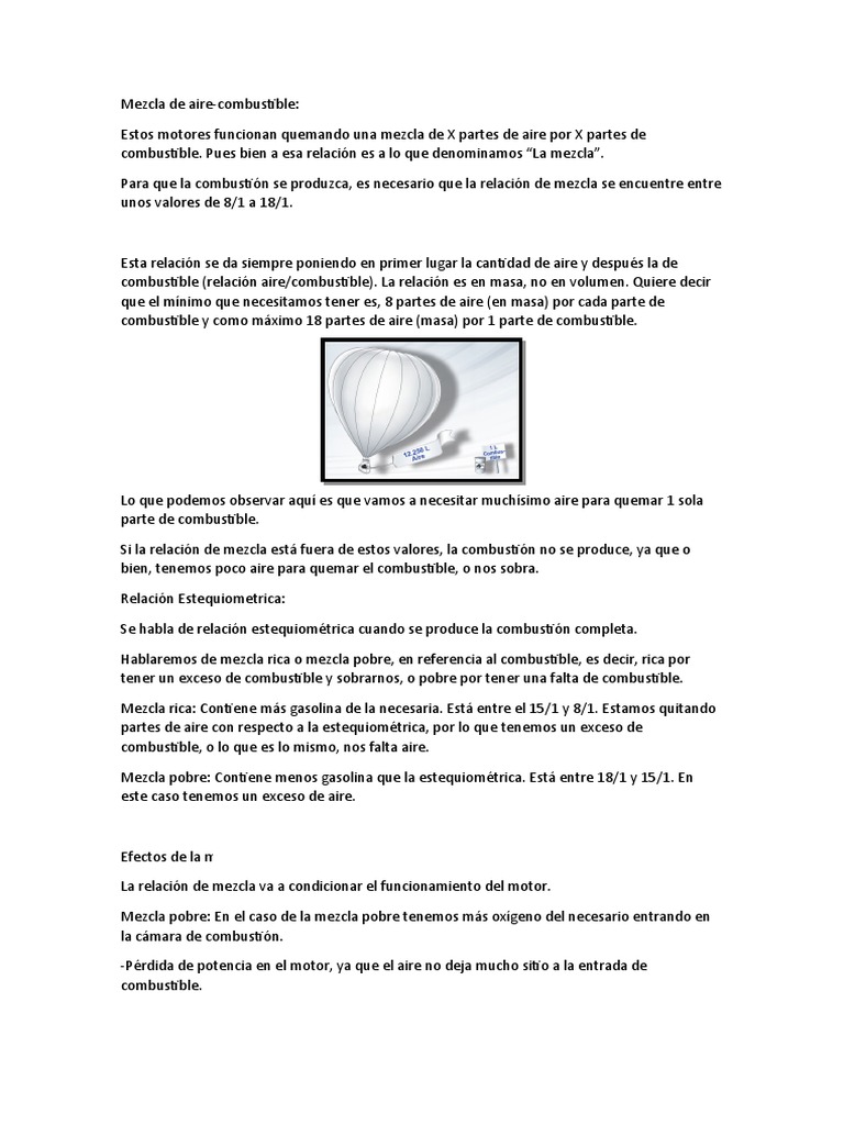 Mezcla Estequiometrica Aire-Combustible | PDF | Combustión | Motores