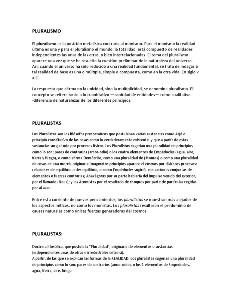 PLURALISMO | PDF | Metafísica | Teorías metafísicas