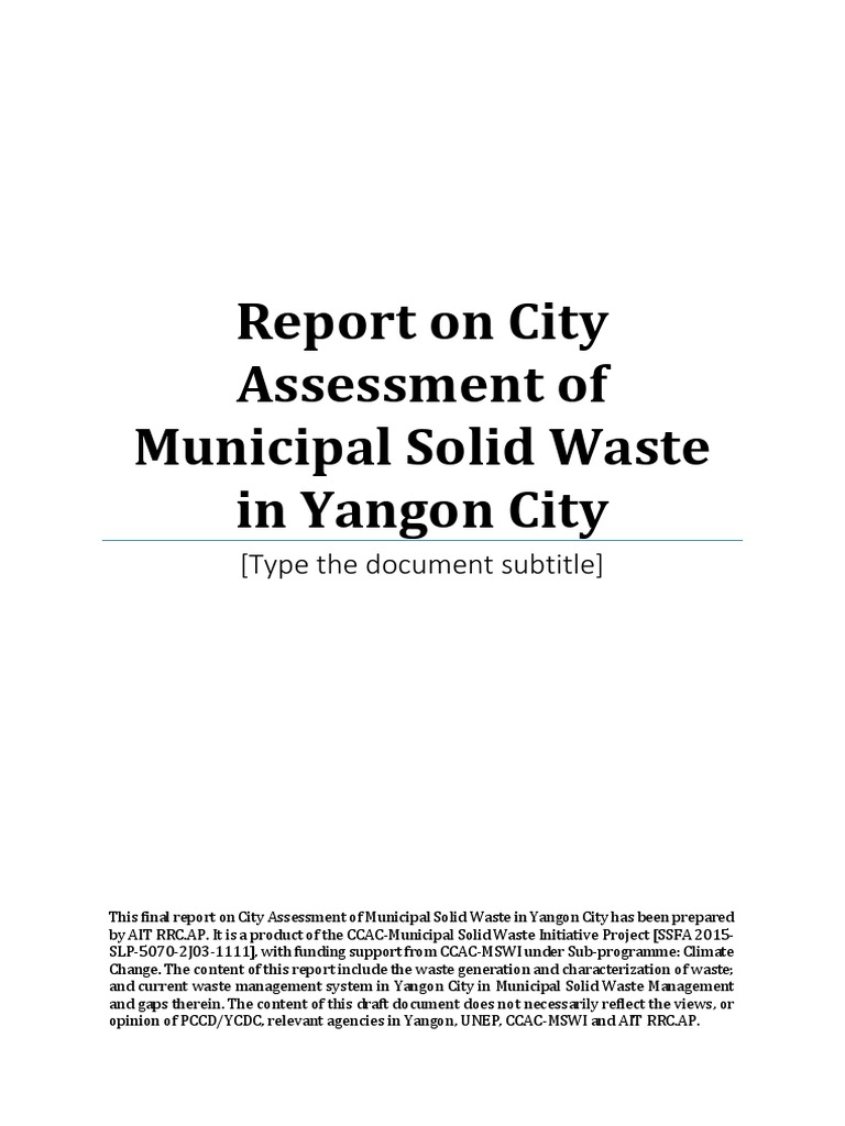 Report On City Assessment of Municipal Solid Waste in Yangon City | PDF ...