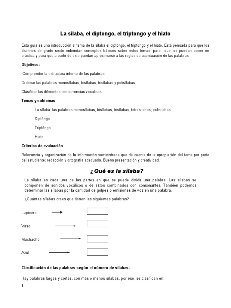 Diptongo, Triptongo y Hiato: Guía Básica | PDF | Sílaba | Semiótica