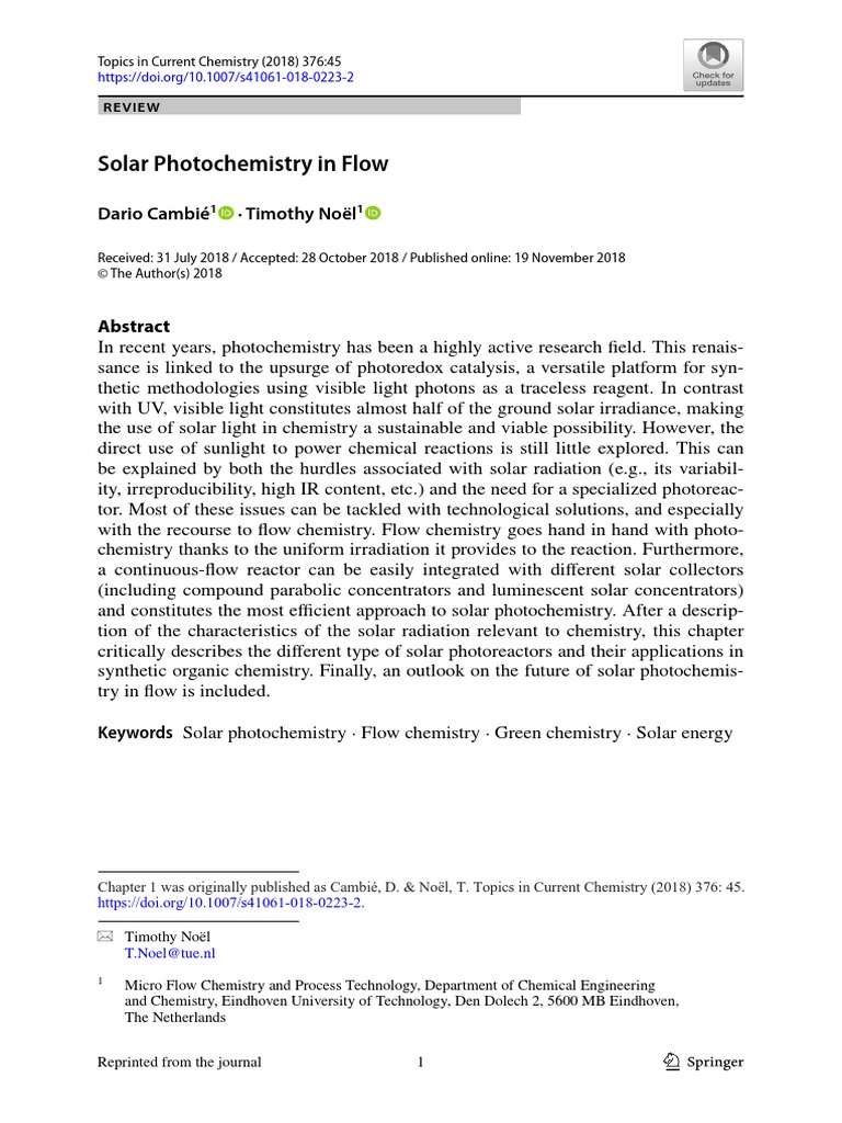Solar Photochemistry in Flow: Dario Cambié Timothy Noël | PDF ...