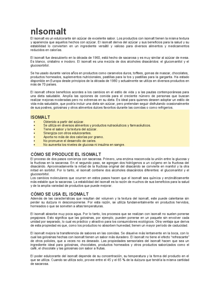 Isomalt | PDF | Sacarosa | Sustituto de azúcar
